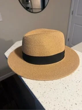Amazon | Accessories | Amazon Tan Straw Fedora With Black Band | Poshmark